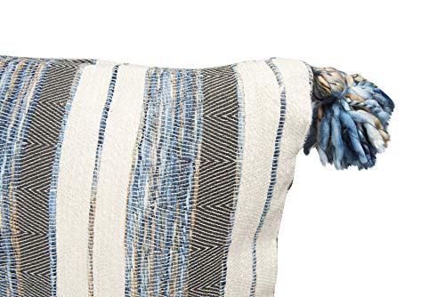 Creative Co-Op Blue, Grey & Cream Striped Cotton Blend Lumbar Tassels Pillows, 1 Count (Pack of 1)
