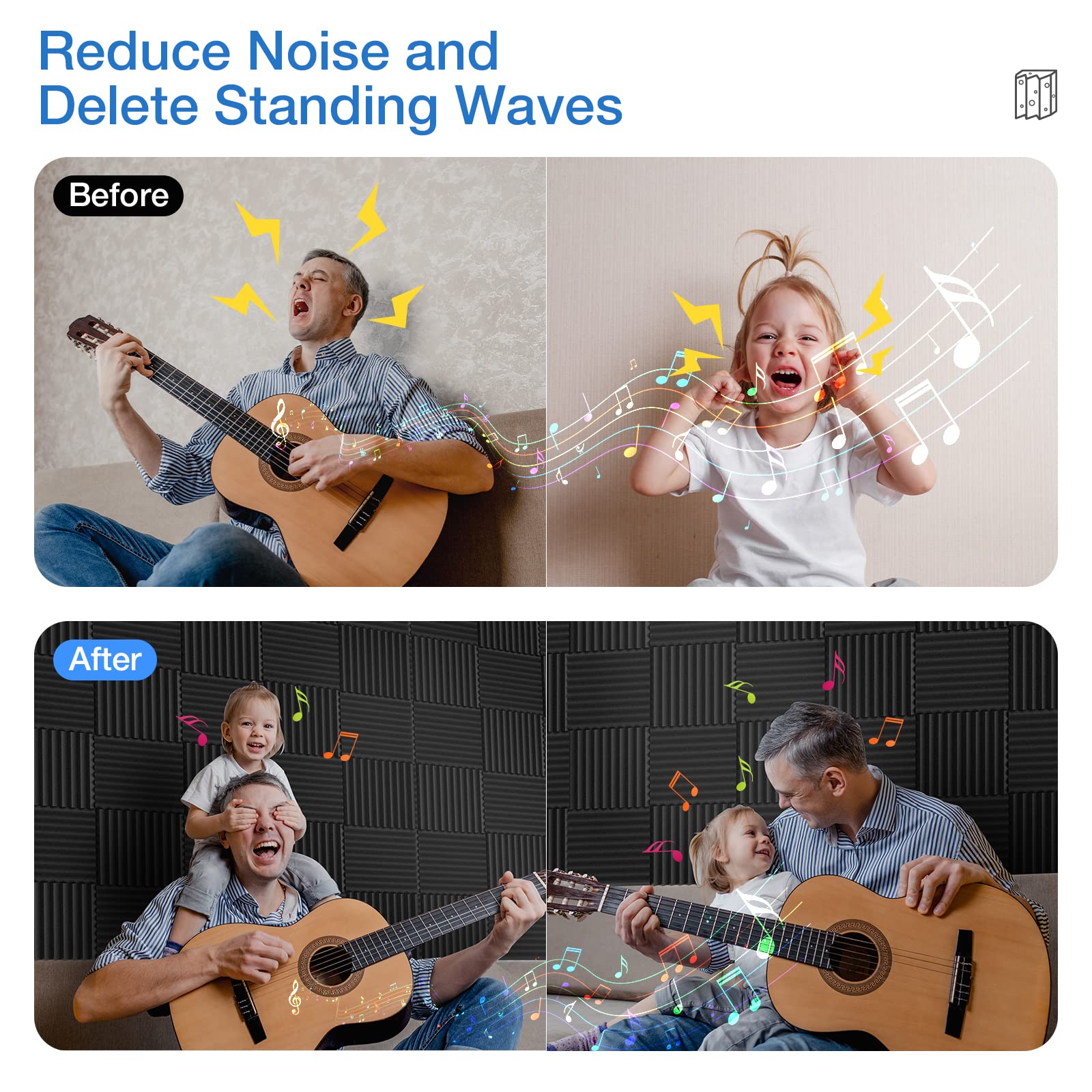 52 pack Acoustic Panels Self-Adhesive, 1" X 12" X 12" Quick-Recovery Sound Proof Foam Panels, Acoustic Foam Wedges High Density, Soundproof Wall Panels for Home Studio,black-01