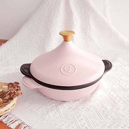 2.6L Moroccan Tagine, Enameled Cast Iron Cooking Pot, Tajine Pot with Cone-Shaped Closed Lid for Stew Casserole Slow Cooker Cookware (Matte Pink)