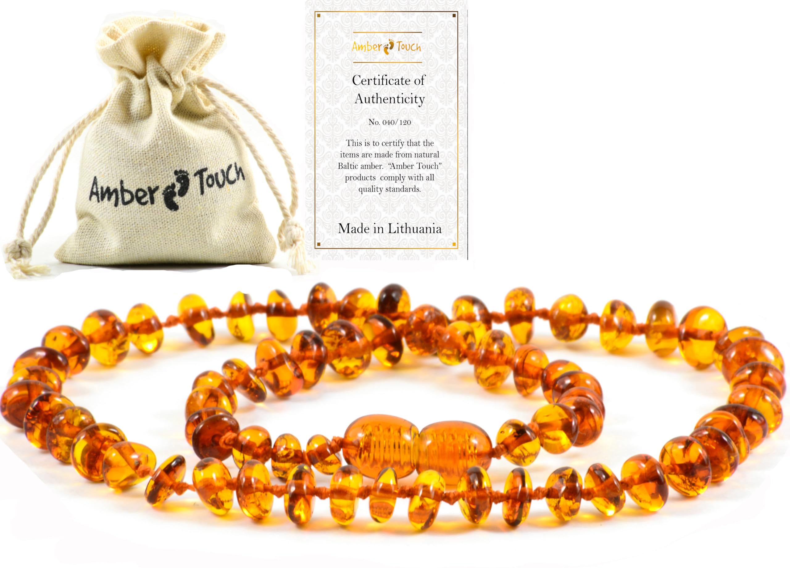 Baltic Amber Necklace and Amber Bracelet - Natural Amber from Baltic Region (13in. and 5.5in.) (Brown)