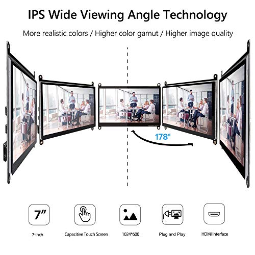 7 Inch Touch Screen Monitor for Raspberry Pi, Portable IPS Display HDMI 1024 * 600 Touchscreen with Acrylic Case, Second Monitor for Gaming Consoles/PC/Camera/Win OS