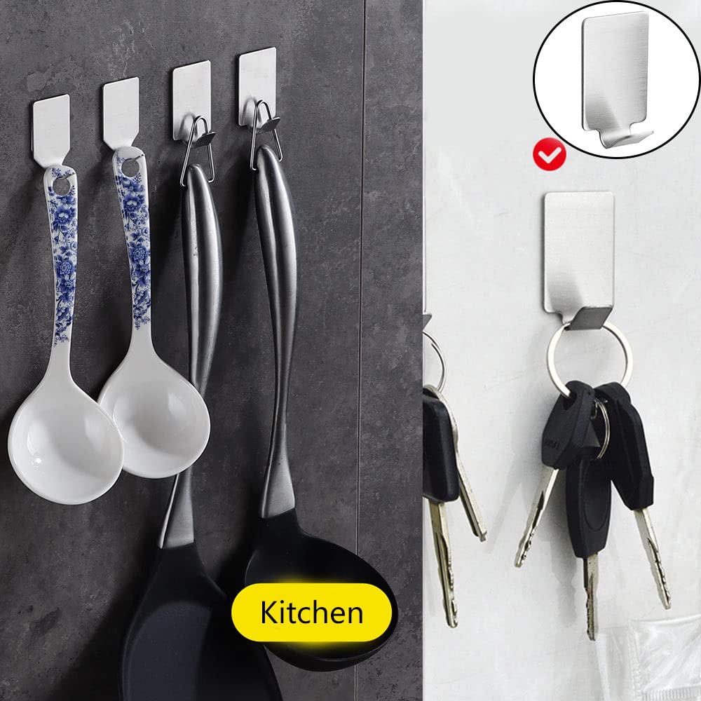 6 Pack door hooks self adhesive Small Sticky Hooks for Hanging Extra Strong Self Adhesive Hooksfor Bathroom Kitchen Hanging Coat Cloth Towel Key Waterproof No Nails 304 Stainless Steel Silver