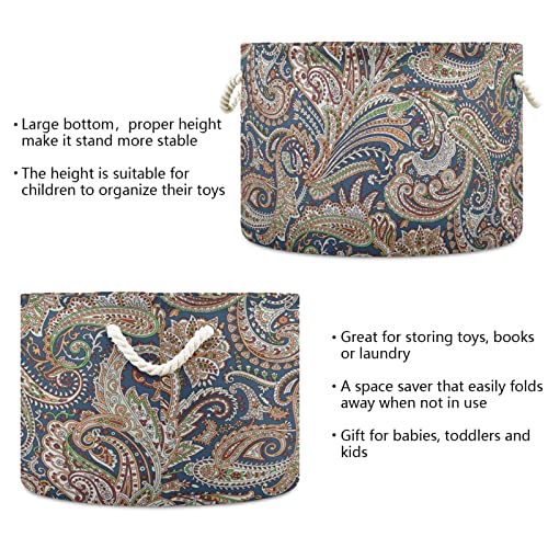 ALAZA Indian Ethnic Paisley Pattern Storage Basket Gift Baskets Large Collapsible Laundry Hamper with Handle, 20x20x14 in