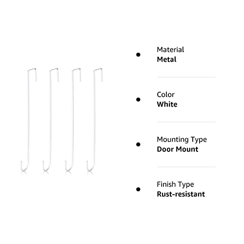 15 Inch Wreath Hanger Hooks Over Door Metal Hooks Practical Clothes Towel Hanger Hooks for Christmas Front Door Decorations (White,4 Pieces)