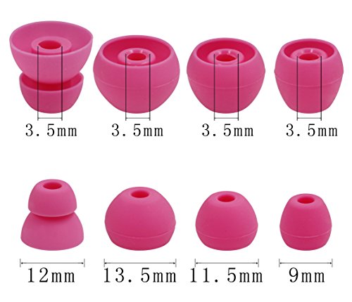 ALXCD Ear Tip for Tour2 Beats Tour Earphone, 8 Pair SML & Double Flange Durable Soft Silicone Replacement Ear Bud Eartip, Fit for Beats Tour Tour 2 Earphone [8 Pair](Pink)