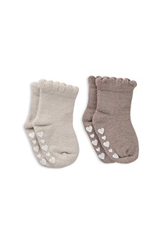 Barefoot Dreams CozyChic Infant Ruffled Sock Set-2, Sand Dune/Faded Rose, 6-12m