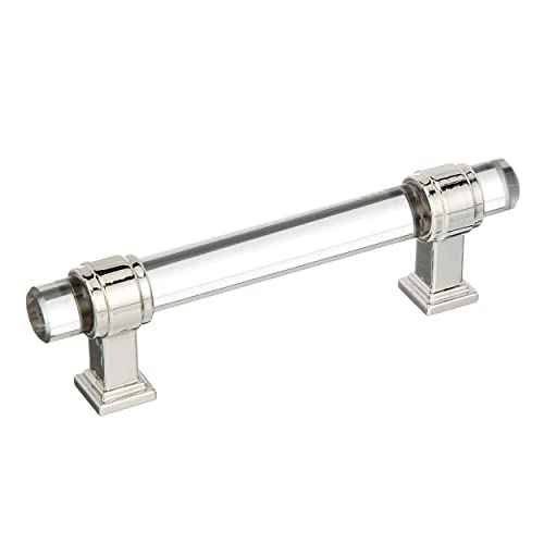 Amerock | Cabinet Pull | Clear/Polished Nickel | 3-3/4 inch (96 mm) Center to Center | Glacio | 1 Pack | Drawer Pull | Drawer Handle | Cabinet Hardware
