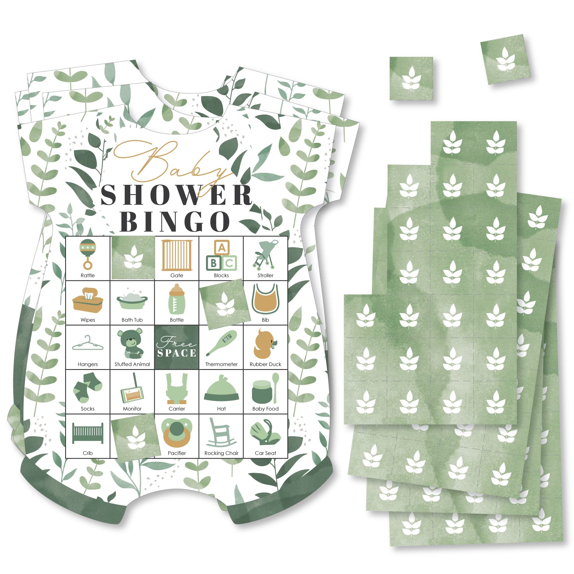 Big Dot of Happiness Boho Botanical Baby - Picture Bingo Cards and Markers - Baby Shower Games - Baby Bingo Games - Greenery Baby Shower Shaped Bingo Game - Set of 18