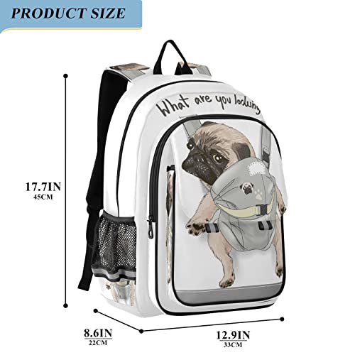 ALAZA Pug Dog in Back Carrier W/Quote Laptop Backpack Purse for Women Men Travel Bag Casual Daypack with Compartment & Multiple Pockets