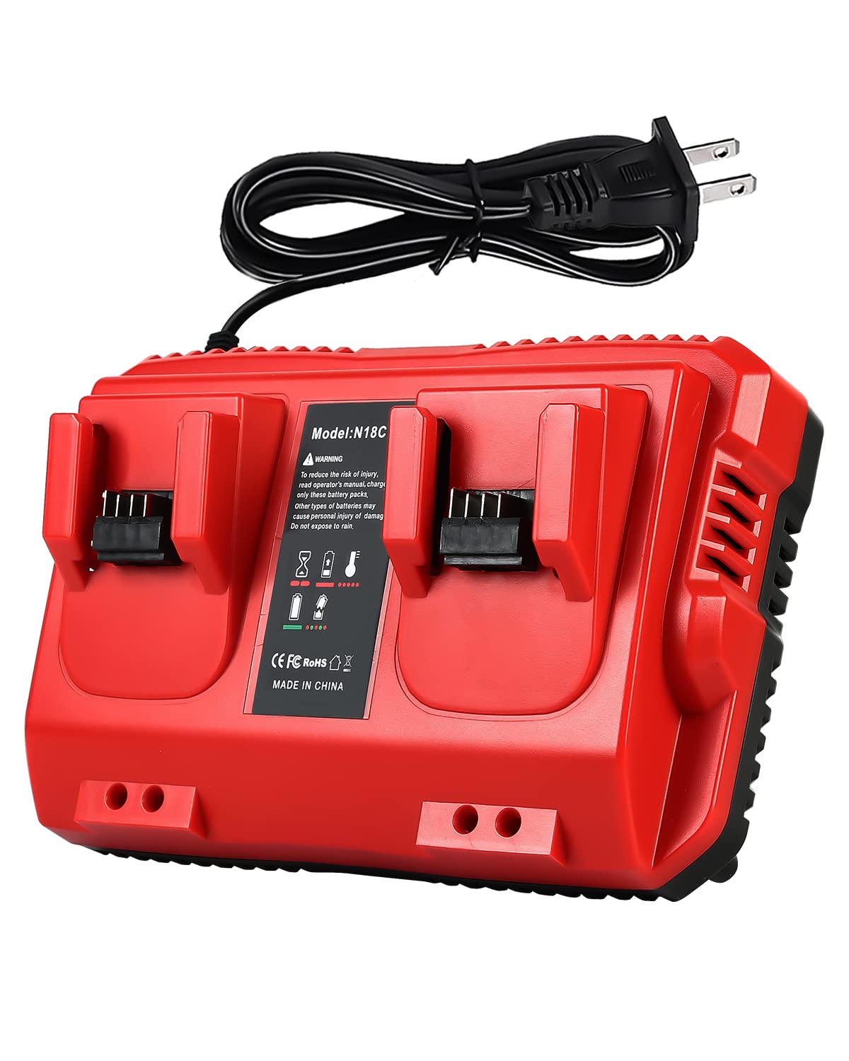 18V Rapid Charger Replacement for Milwaukee M18 Battery Charger Station 2Ports 48-59-1802 48-59-1812 Compatible with M-18 48-11-1850 48-11-1840 48-11-30 48-11-20