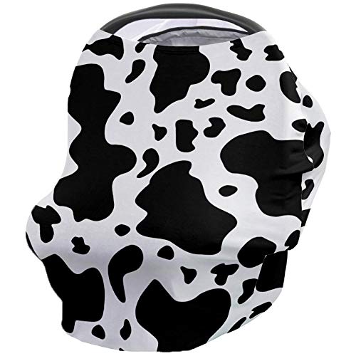 Animal Theme Baby Car Seat Covers, Nursing Cover Breastfeeding Scarf/Shawl, Infant Carseat Canopy, Stretchy Soft Breathable Multi-use Cover Ups, Black and White Cows Brindle
