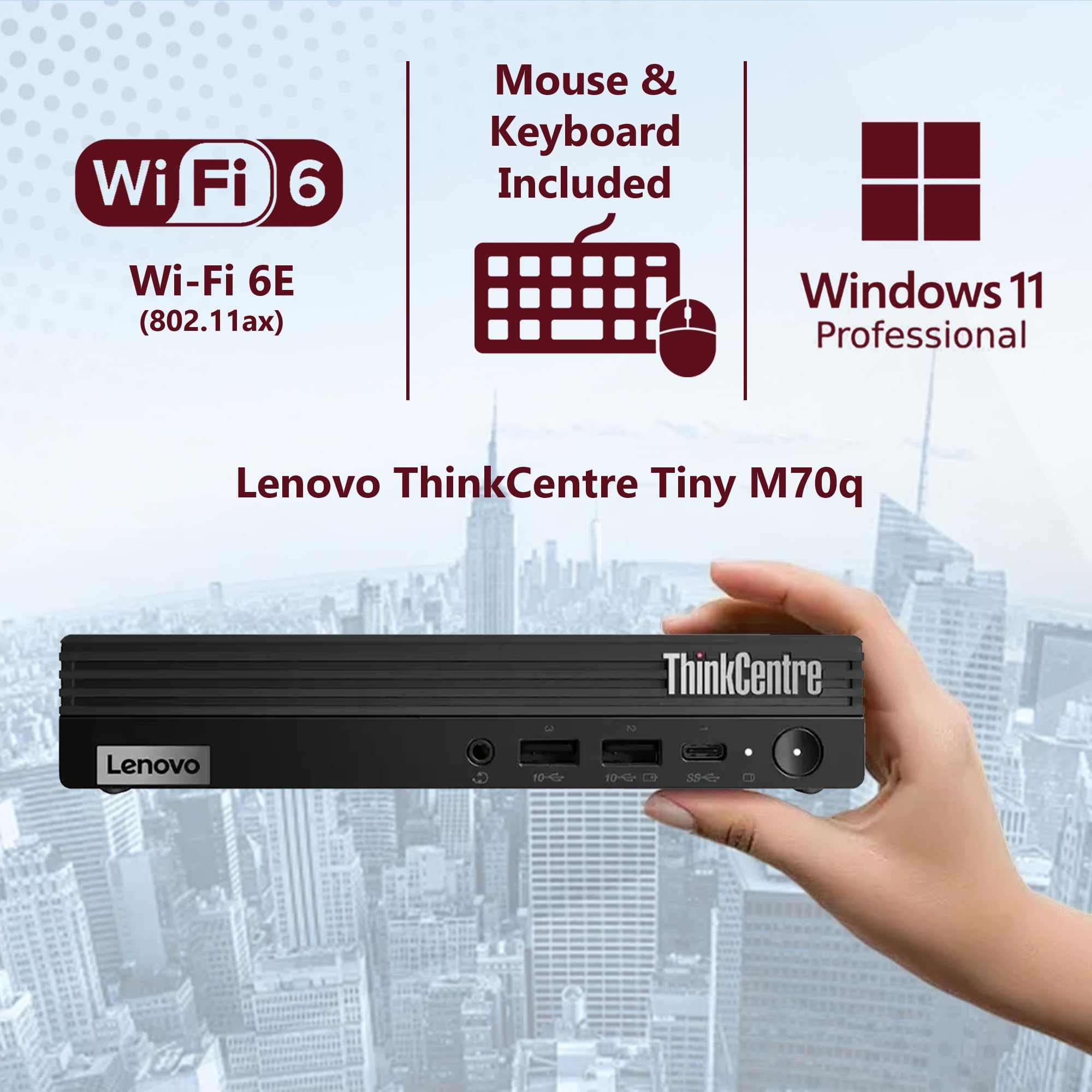 Lenovo ThinkCentre Tiny M70q Gen 5 Intel 14-Core i5-13500T (Beat i7-12700), 32GB DDR5 RAM, 1TB NVMe, WiFi 6E, Bluetooth, RJ-45, DP Port, HDMI, W11P, Business Desktop