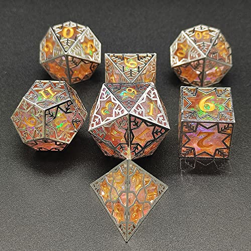 7-Piece Crafted Dice Set - Beautiful Snowflake Metal Dice with Resin Core - Rose - D&D - Dungeons and Dragons - D4 D6 D8 D10 D20 Bronze!!!