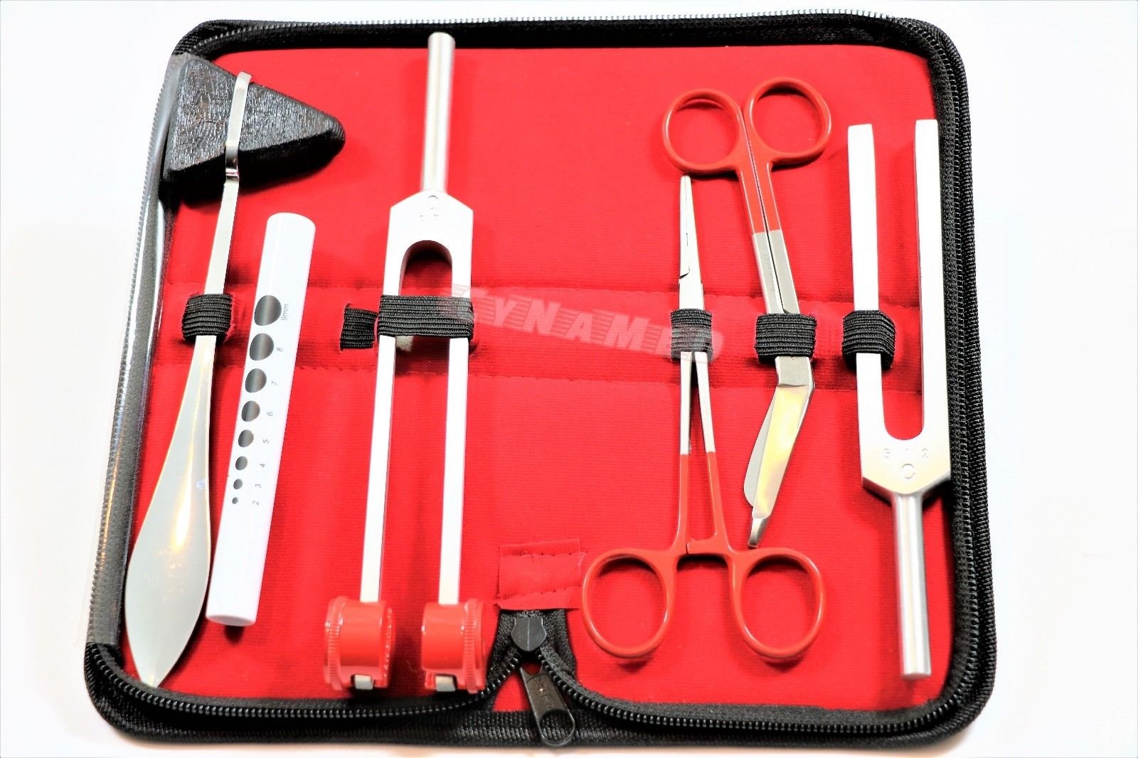 6 Pcs Reflex Percussion Taylor Hammer Penlight Tuning Fork C 256 C 512 Bandage Scissors 5.5 Inches Hemostat Forceps 5.5 Inches Cynamed
