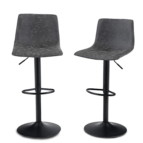 MAISON ARTS Swivel Bar Stools Set of 2 for Kitchen Counter Adjustable Counter Height Bar Chairs with Back Tall Barstools PU Leather Kitchen Island Stools, 300 LBS Bear Capacity, Grey