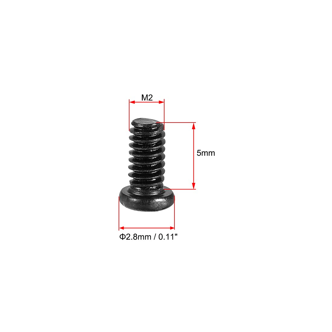 uxcell M2x5mm Phillips Screw Fastener Black 2.8mm Dia Screw Head for for Laptop PC TV Fan Switch 100pcs