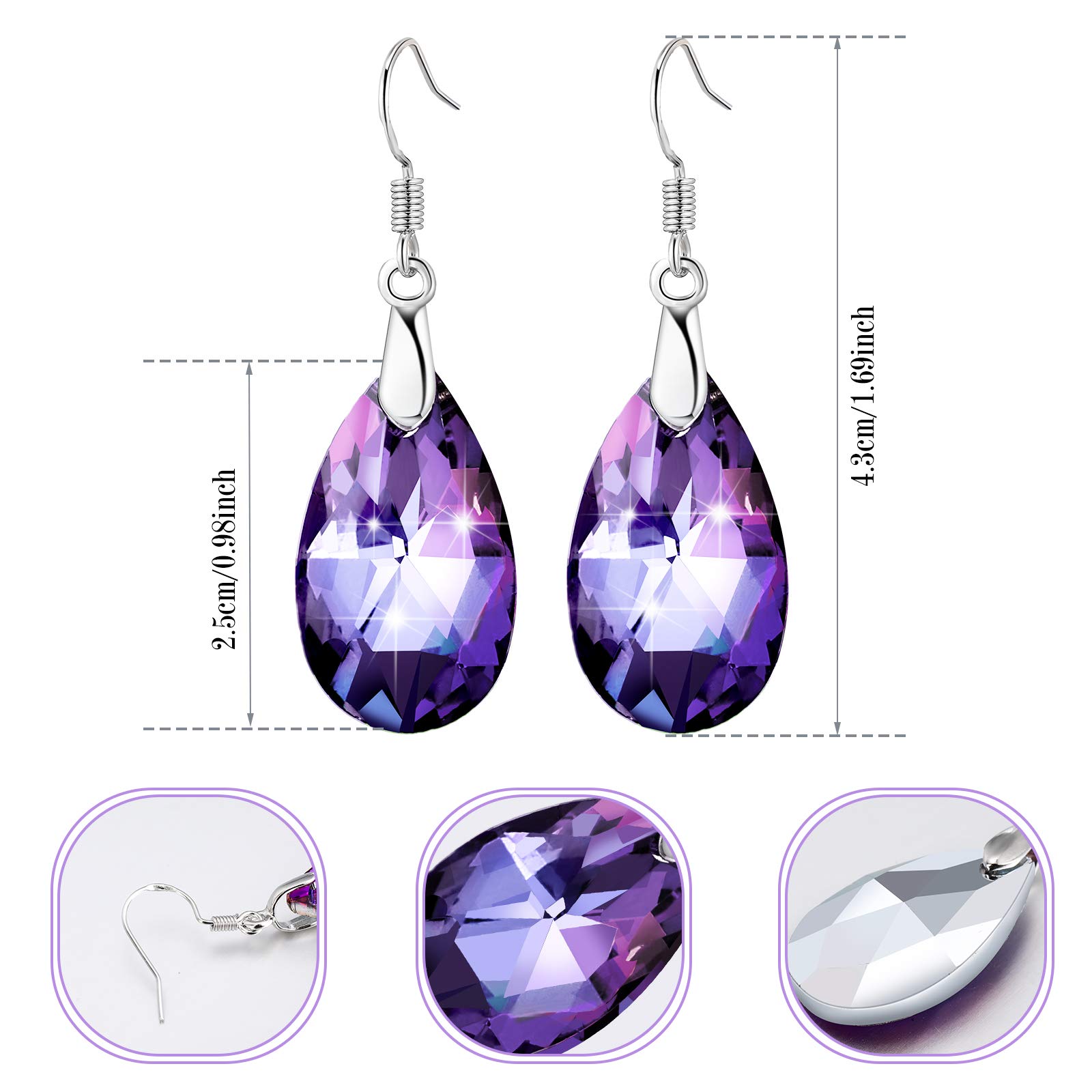 12 Pairs Dangle Earrings Set Earrings For Women Multipack Crystal Earrings Drop Crystal Earrings Rainbow Earrings (Water Drop Shape)