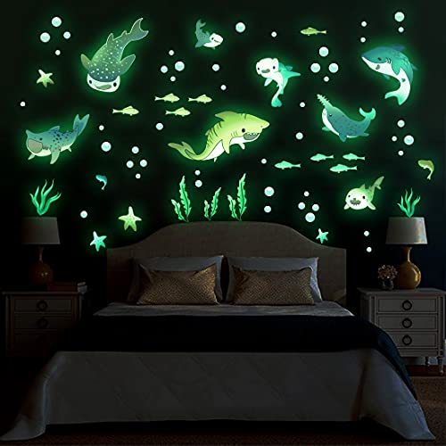 HUHUTU Kids Luminous Cartoon Wall Stickers Baby Nursery Children Decoration Decals Shark