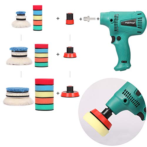 Makitoyo 29 Piece Drill Buffing & Detail Polishing Pad Kit 1-inch,2-inch,3-inch with 5/8"-11 Thread Backing pad & Adapters for Car Sanding, Polishing, Waxing, Sealing Glaze