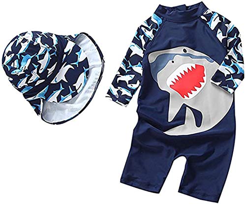 BAOPTEIL Baby/Toddler Boys Swimsuit One Piece Kids Zipper Bathing Suit Swimwear with Sun Hat Rash Guard Surfing Suit UPF 50+ (Ferocious Shark, 9-18 Months)