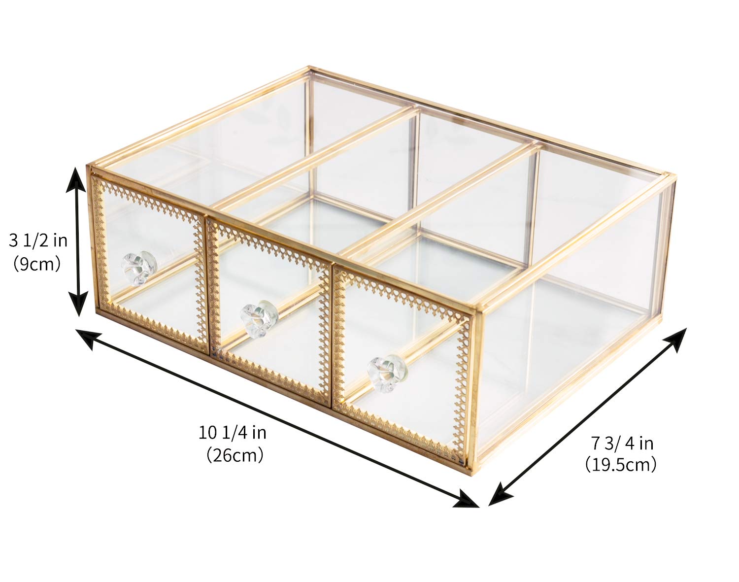 Antique Beauty Display Jewelry Case Holder Clear Glass 3 Drawers Palette Organizer, Cosmetic Storage, Makeup Container 3 Cube Holder/Beauty Dresser Vanity Cabinet Decorative Keepsake Box