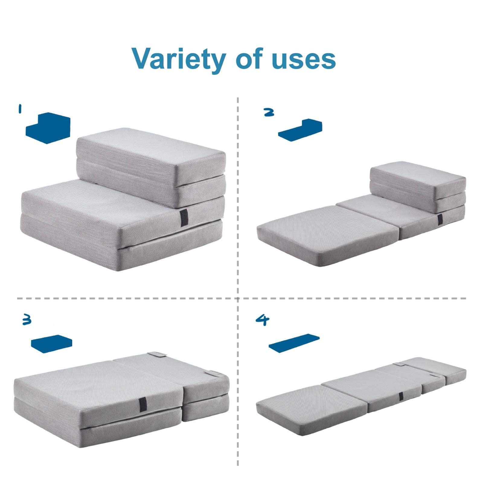 BDEUS Folding Mattress with Storage Bag Folding Sofa 4" Breathable High-Density Foam Mattress Topper, Portable Guest Bed with Removable&Washable Cover (Q (75 x 60 Inch))