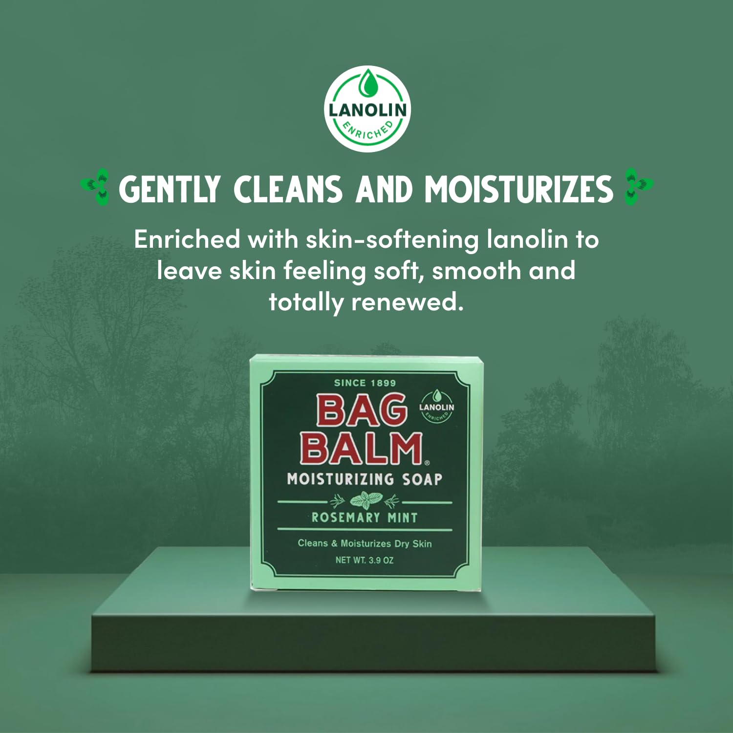 Bag Balm Moisturizing Bar Soap – Gentle Soap for Dry Skin with Lanolin – Hand & Body Cleansing Balm – Rosemary & Mint Scented Sensitive Skin Bar Soap – Natural Body Wash Bar – Made in The USA 3.9 oz