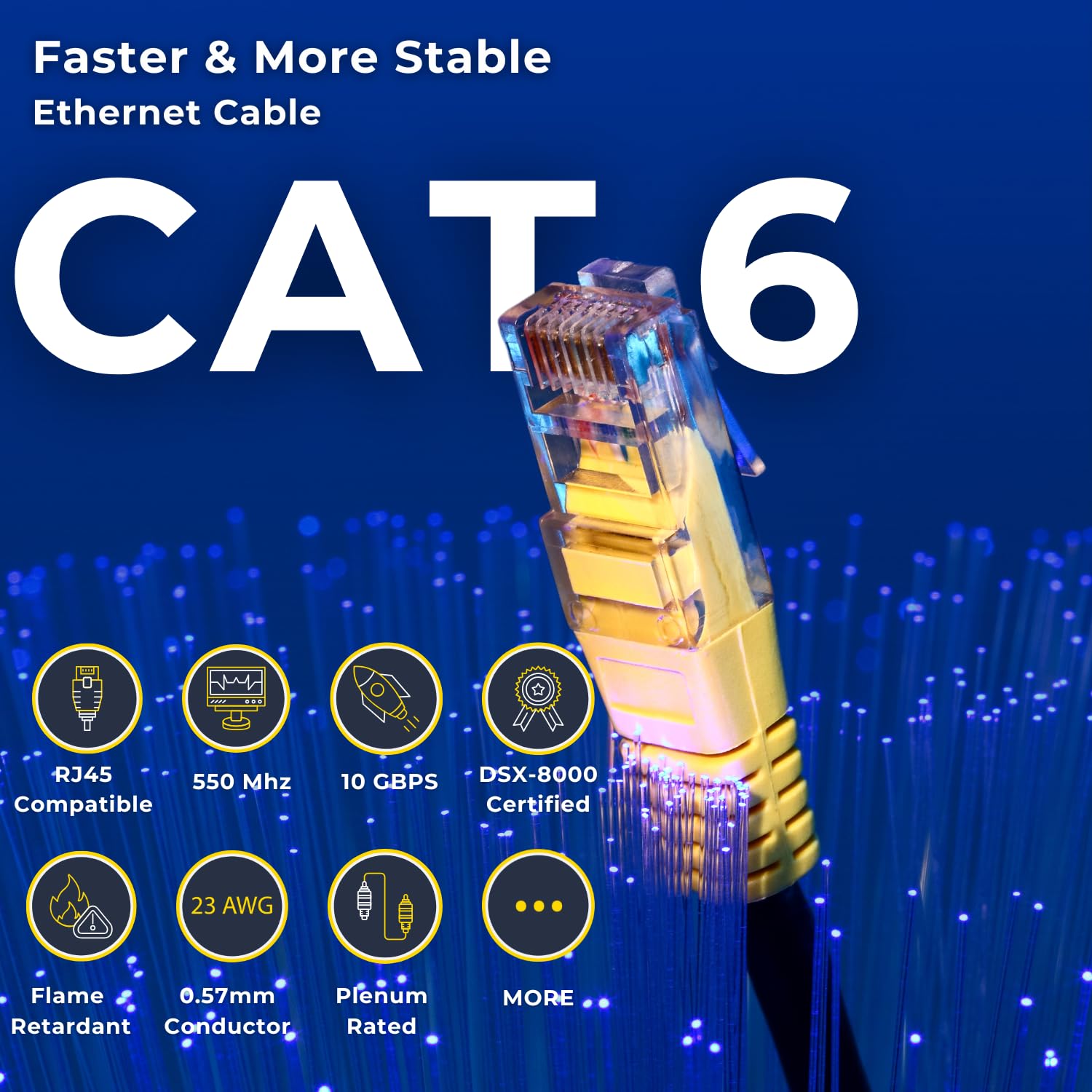 550MHZ CAT6 Plenum Cable 1000ft Blue, 23AWG 4Pair, Solid Network Cable Unshielded Twisted Pair (UTP), Available in Blue, White, Yellow, Gray, Purple, Green & Black (Blue)
