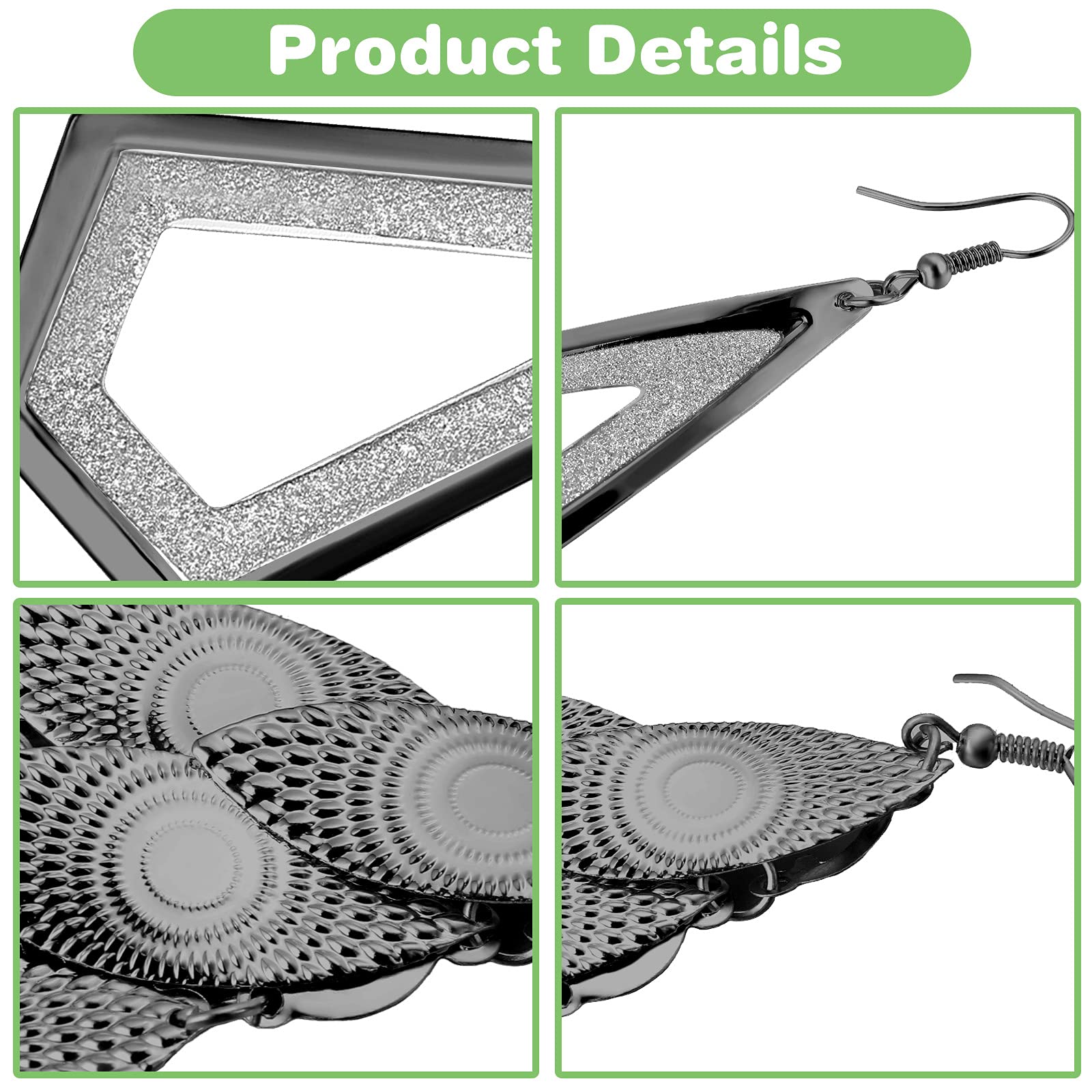12 Pairs Drop Dangle Earrings Bohemian Long Earrings Vintage Statement Earrings for Women(Silver, Black)