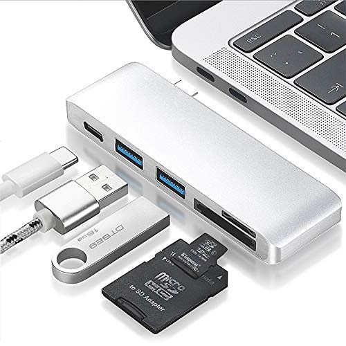 PANUSBGHUB T5 5 in 1 USB-C/Type-C to 2 USB 3.0 + USB-C/Type-C Interfaces HUB Adapter with Micro SD/SD Card Slots (Silver) (Color : Silver)