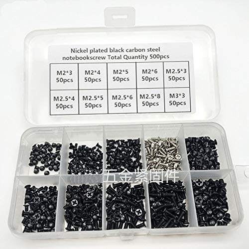 500Pcs M2 M2.5 M3 Screw Flat Head Machine Screws for Laptop Notebook Screws Set Kit for Computer Small Black Bolts SCRW-041919