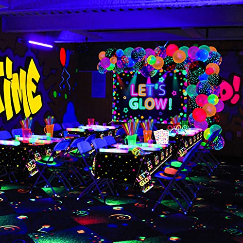 192 Pcs Glow in The Dark Party Supplies - Include Let's Glow Neon Party Backdrop, Neon Balloons, Tablecloth, Glow Sticks Party Pack, Glow Party Supplies Blacklight Neon Party Decorations