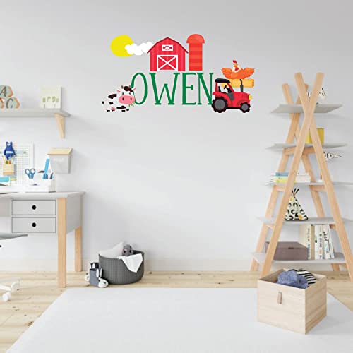 Barn Tree and Tractor Personalized Name Nursery Wall Decal Vinyl Sticker | Multiple Font Options | Custom Kids Room Décor | Bedside Decals | Children’s Room | Car | Laptop