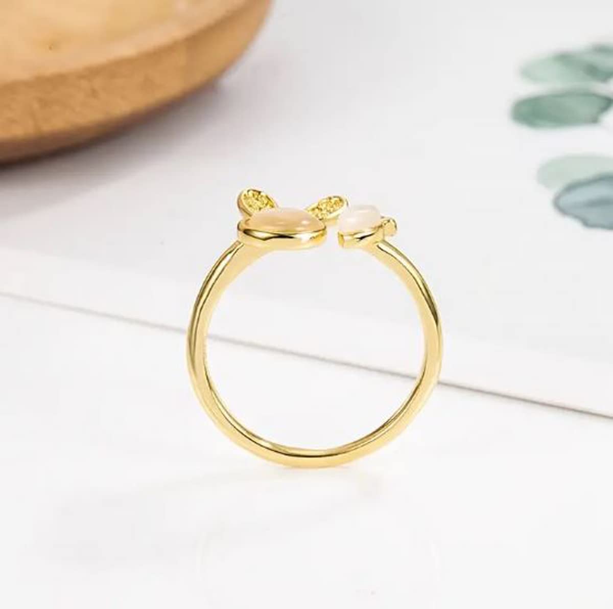 14K Gold Plated Copper Cute Bunny Rabbit Animal and Carrot Adjustable Ring Jewelry for Women