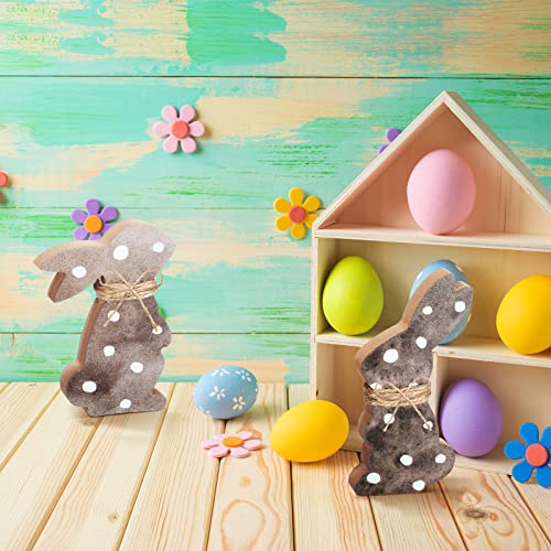 4 Pieces Easter Bunny Wooden Sign, Bunny Shape Easter Decorations Tabletop Rabbit Decor with Jute Rope Freestanding Farmhouse Rabbit Tiered Tray Decor for Spring Party Desk Office Gift Table Home