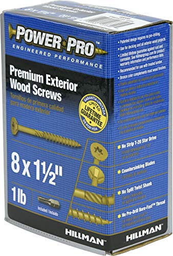 Power Pro 48595 Wood Screws, #8 x 1-1/2", Premium Outdoor Deck Screws, Rust Resistant, Epoxy Coated Bronze, 1lb Box, 203 pcs