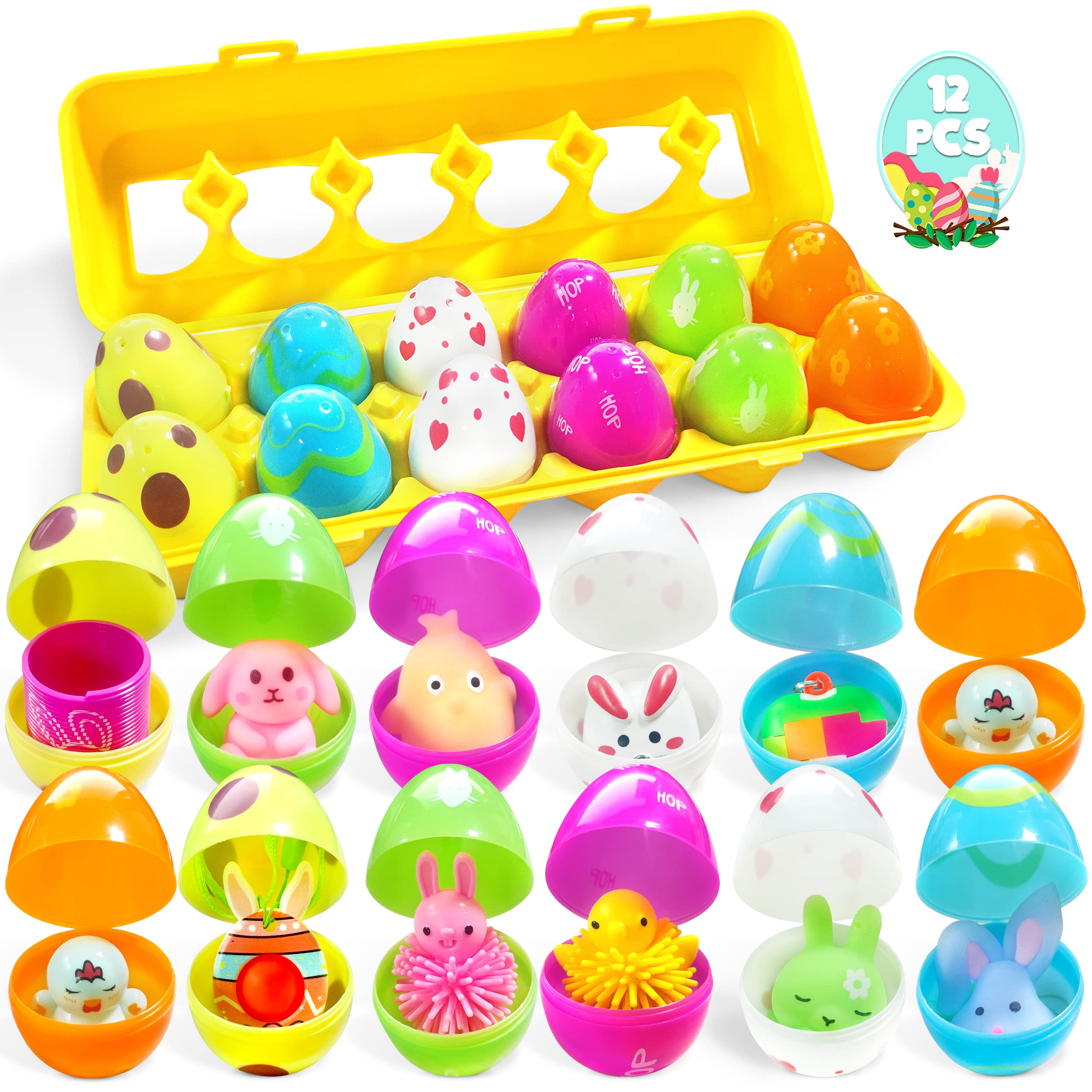 12 pcs Easter eggs with toy inside and egg box