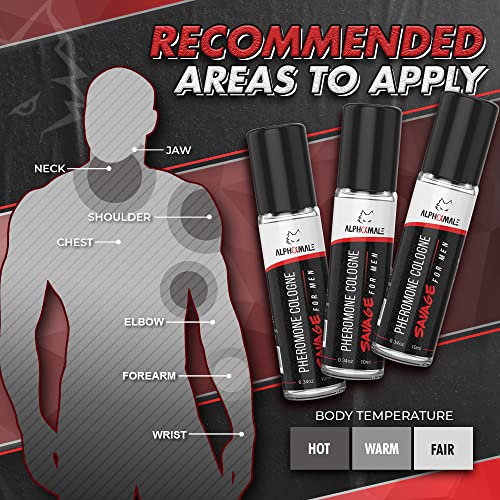 AlphaMale Premium Pheromone Cologne for Men - Savage Scent - Bold, Sultry Men's Cologne Infused with Pheromones for Attraction - Potent, Long-Lasting Formula to Attract Women - 0.34oz (10mL)
