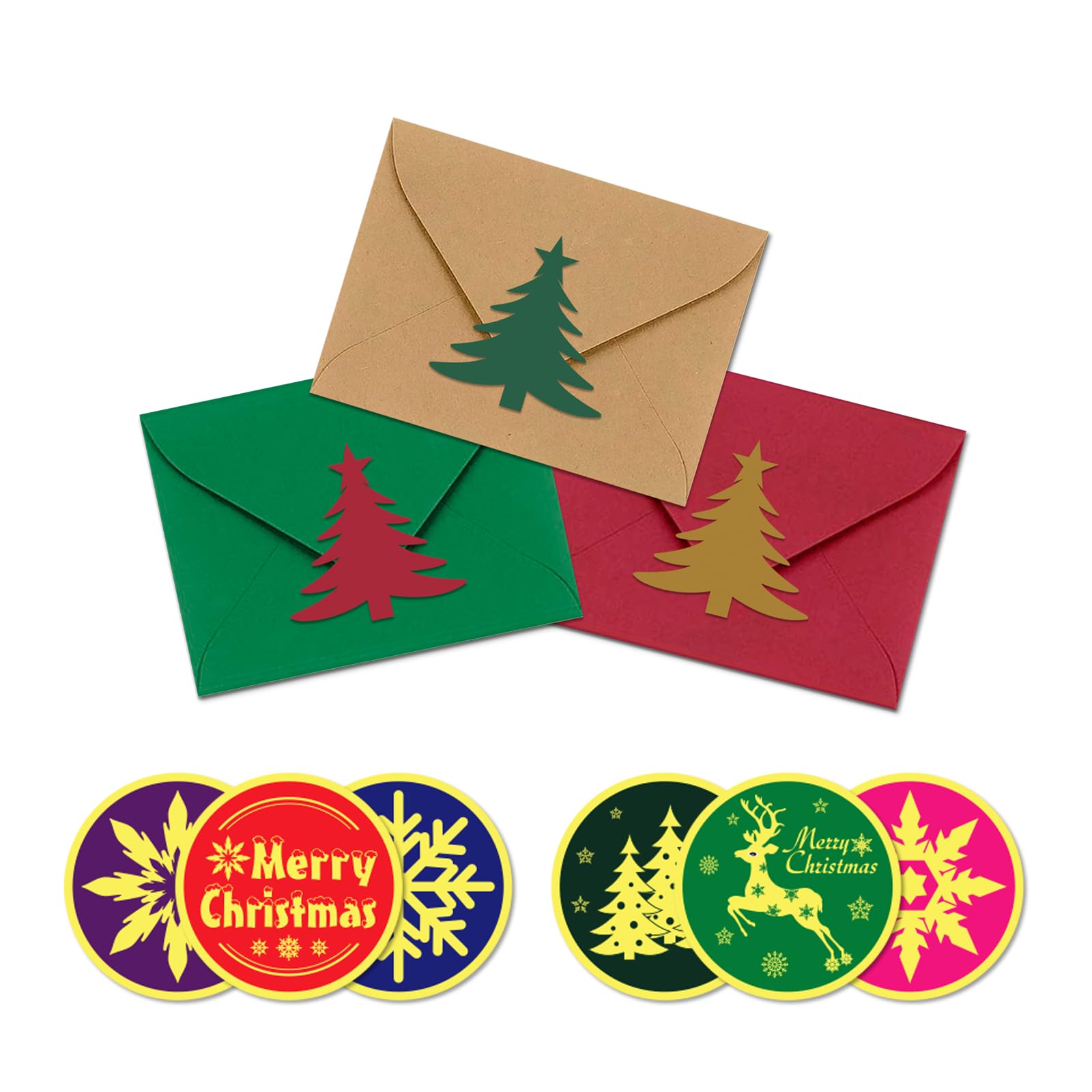 120 Pcs Christmas Envelope Seal Stickers, Christmas Tree Labels Merry Christmas Stickers for Gift Invitation Greeting Card Envelope Bottle Cup Holiday Presents Decorative Seals (Red, Gold and Green)