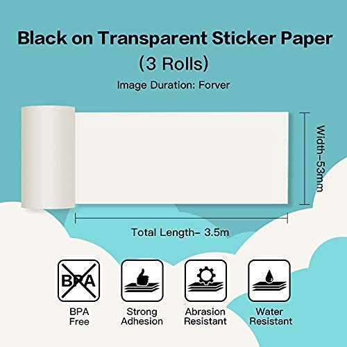 Phomemo M02S Mini Thermal Printer- Bluetooth Photo Printer with 3 Rolls Transparent Sticker Paper, Compatible with iOS + Android for Plan Journal, Study Notes, Art Creation, Work, Gift, Black