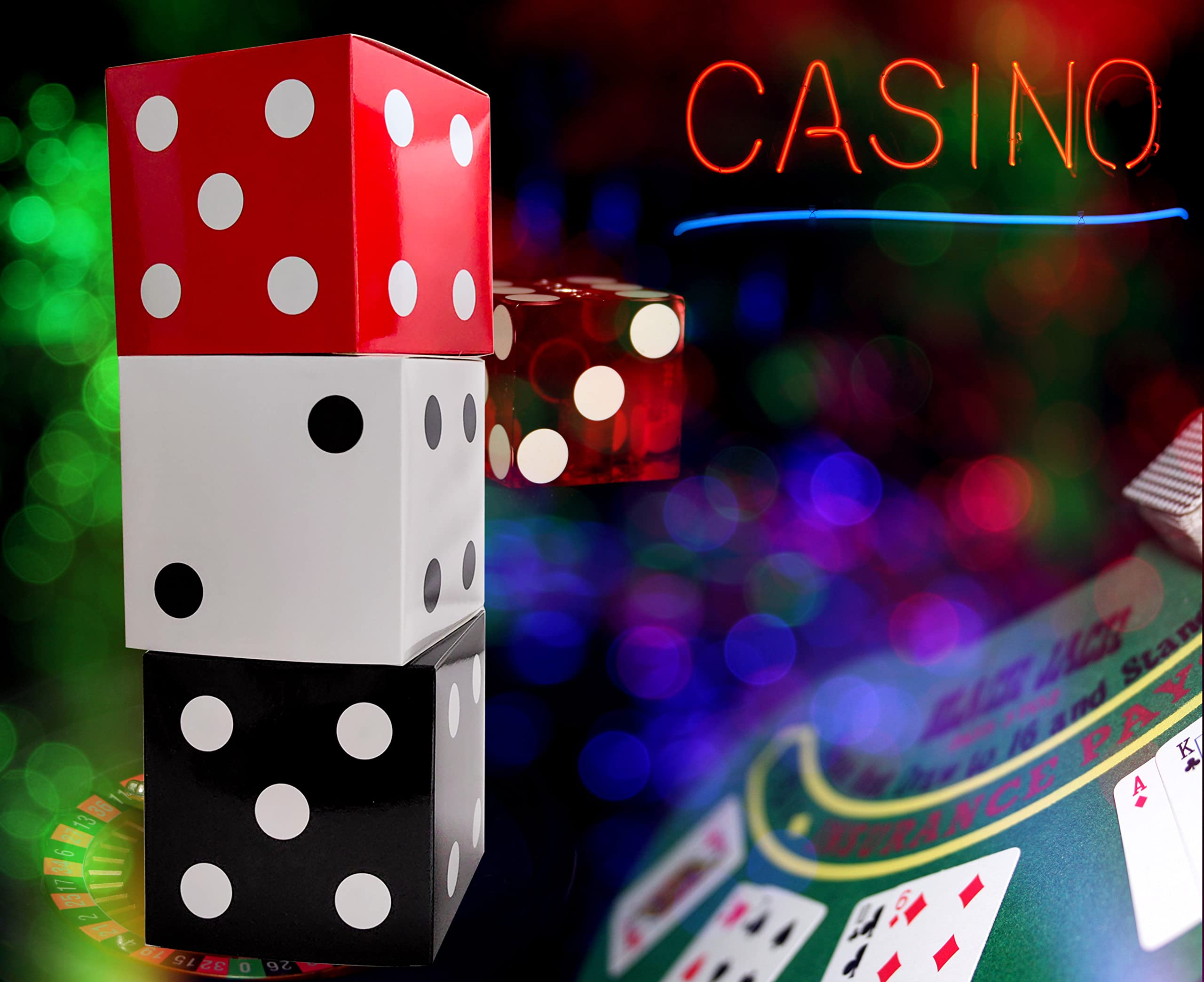 6 Pcs Dice Favor Boxes 8 x 8 x 8 Inch dice Boxes Bulk for centerpieces Casino Party Decorations Game Night Decorations Casino Themed Party Goodie Boxes Gift Box (Black, White, Red)