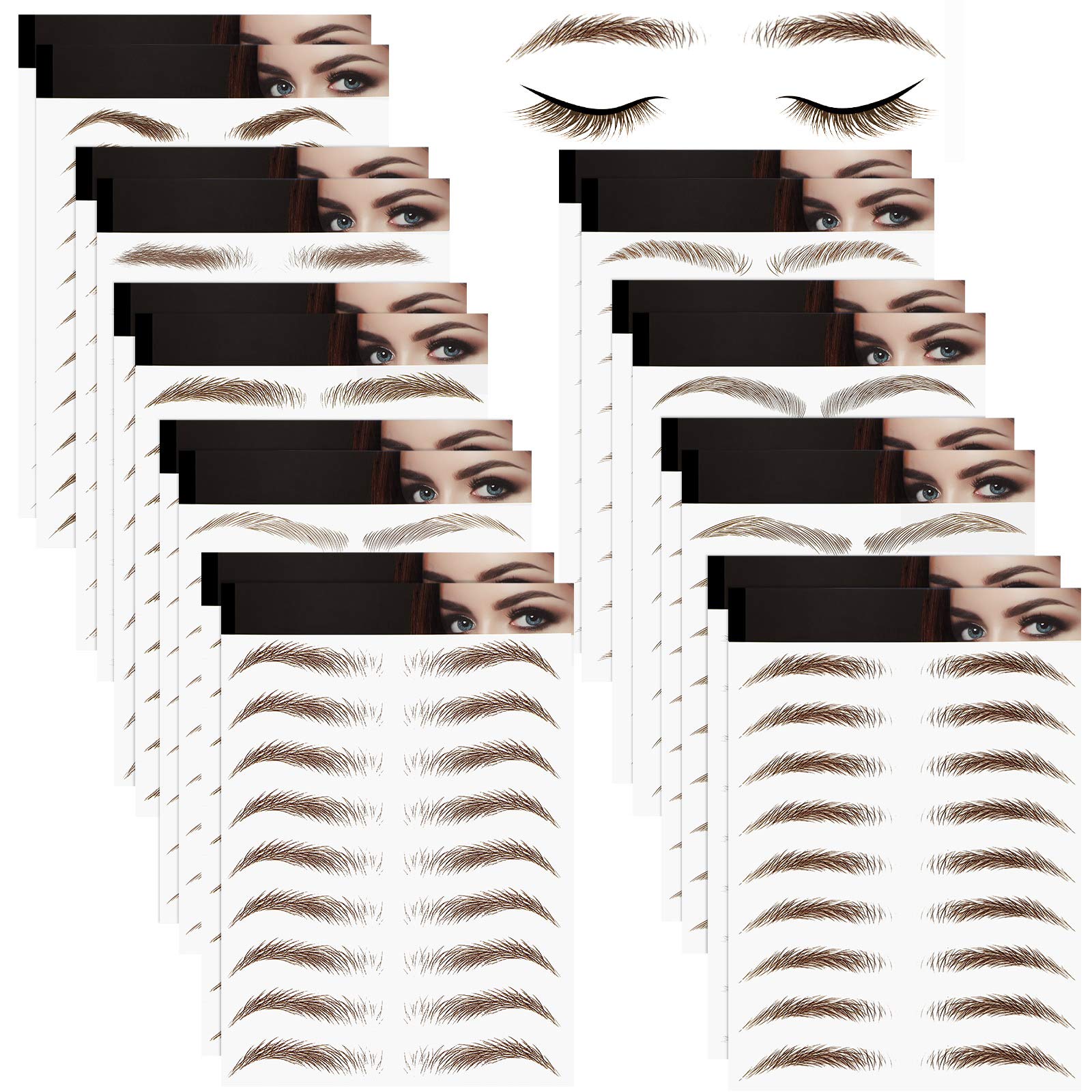 18 Sheets 180 Pairs Eyebrow Tattoo Stickers 4D Hair Like Authentic Waterproof Peel off Eyebrow Grooming Shaping Makeup Sticker for Women Girls (Brown)