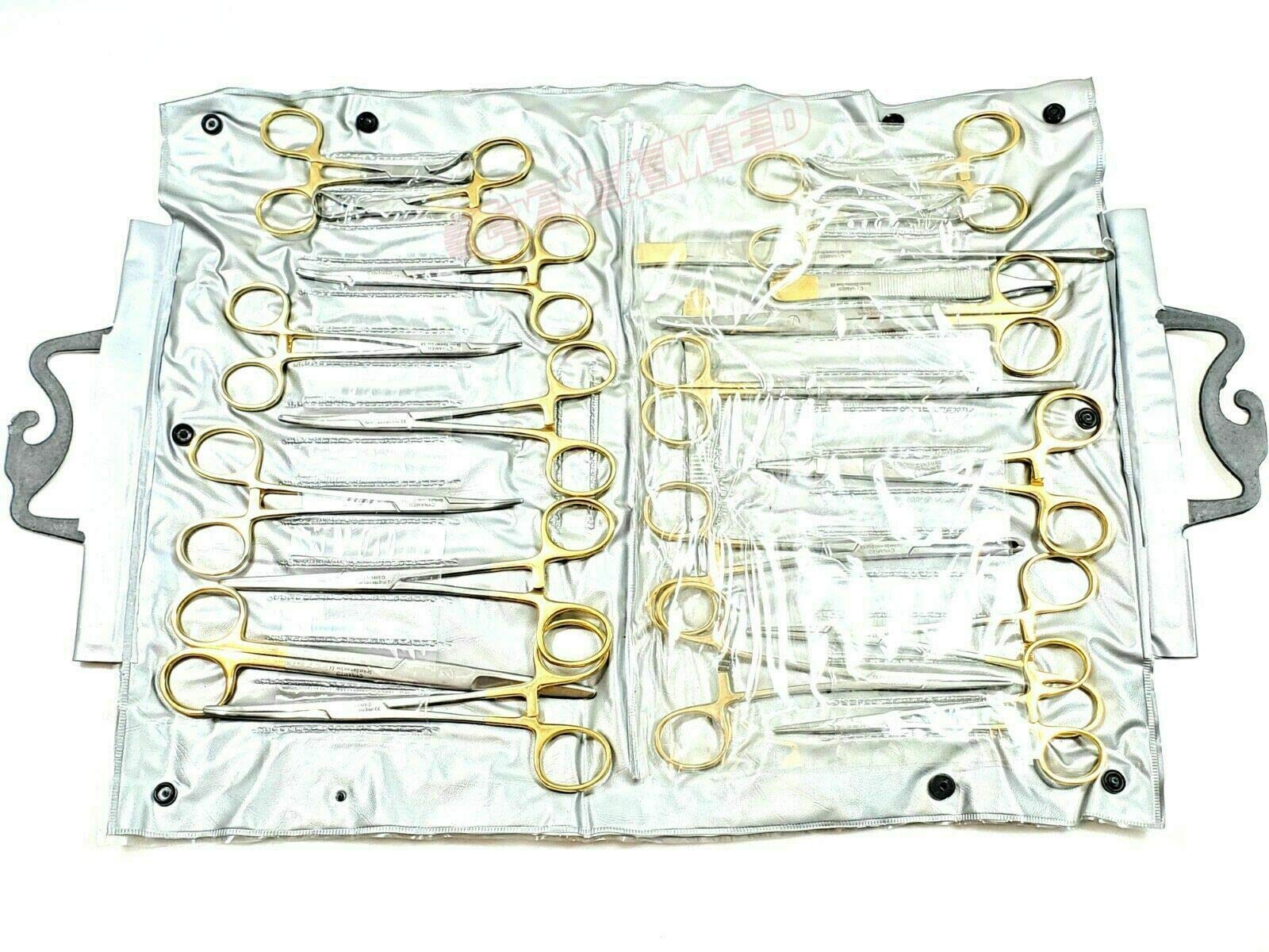 Cynamed-Gold Premium German 82 Pcs Veterinary Instruments Set -Include Kelly Forceps- Mosquito Forceps -Carmalt Forceps -Backhaus Towel Clamp- Mayo Metzenbaum Scissors- All in ONE