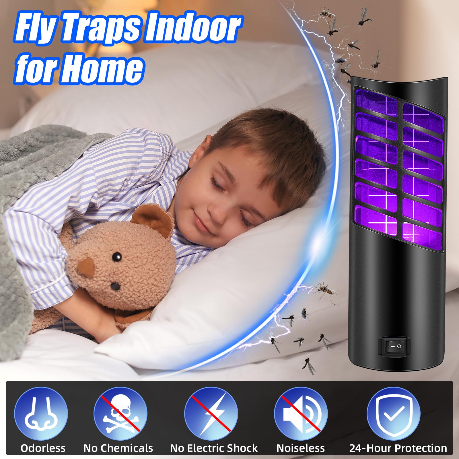 2 Pack Large Flying Insect Trap Plug In,Mosquito Gnat Flea Insect Traps Catcher Killer with Night Light & 20 Sticky Trap Boards, Fruit Fly Traps for Indoor Bug Catcher Fly Traps Indoor for Home Office