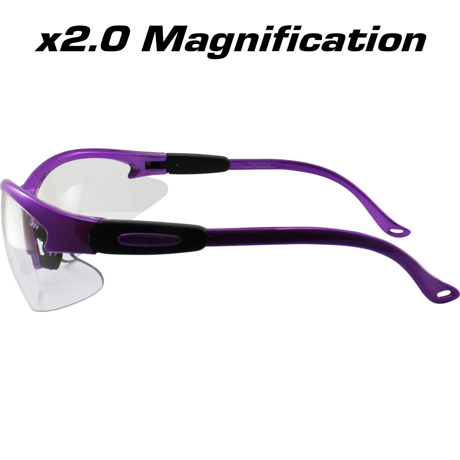 Birdz Eyewear Flamingo Women's Work Safety Glasses Bifocals Readers Purple Frame + 2.0 Magnification Clear Lenses