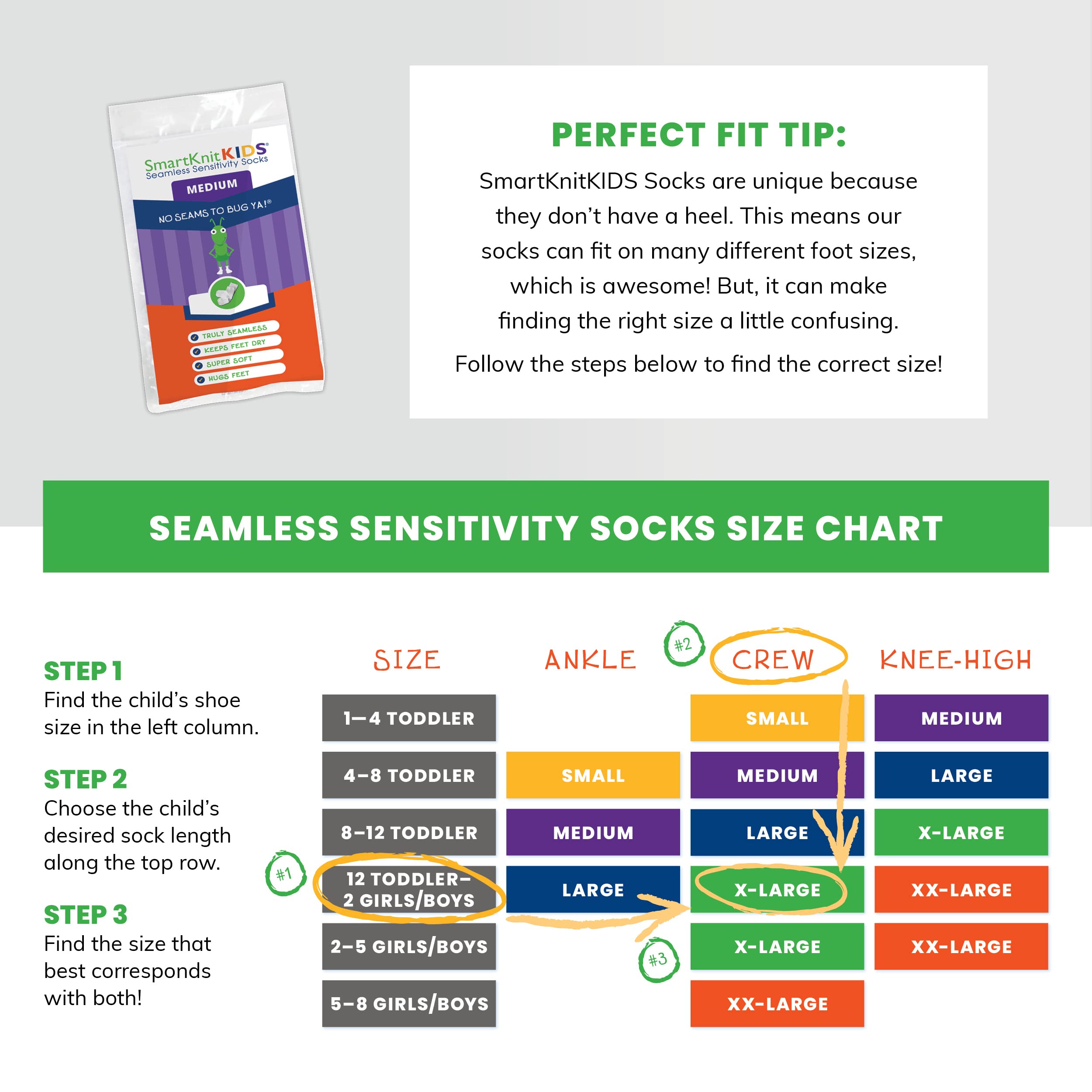 SmartKnitKIDS Sensory-Friendly Sensitivity Seamless Socks - 3 Pack (Black, X-Large)