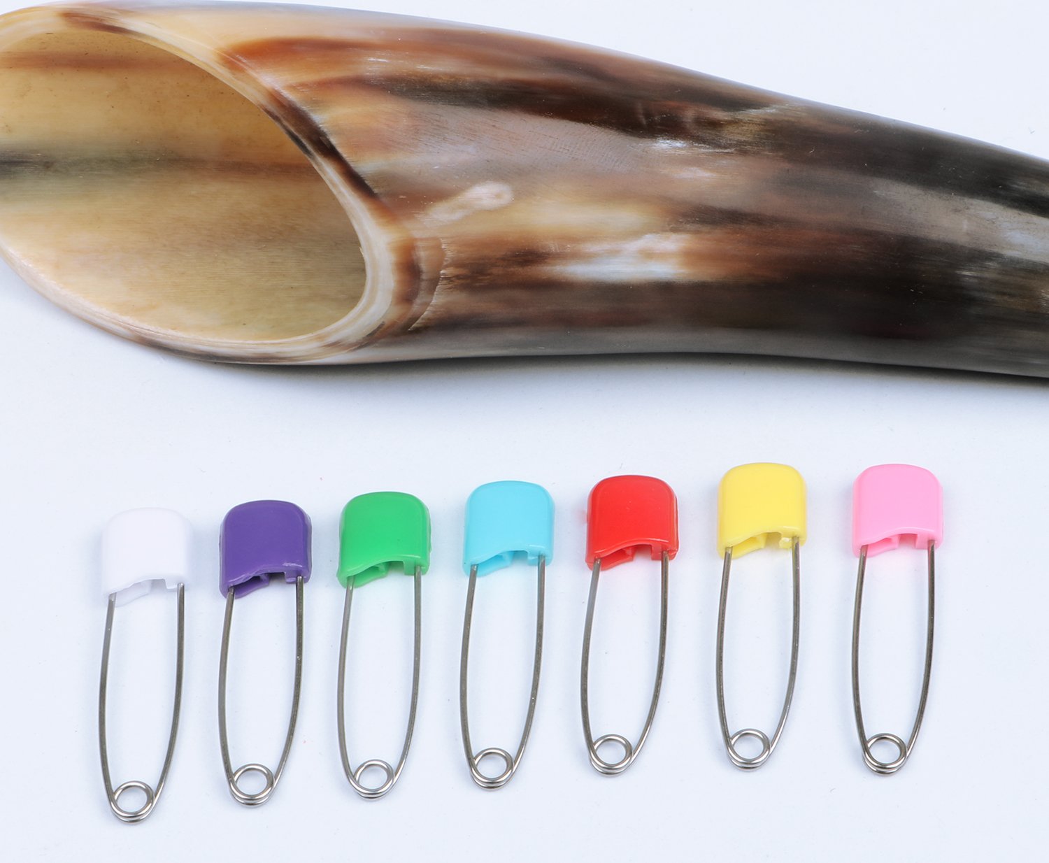 AnMiao Star 100 Pcs 7 Colors Plastic Head Safety Pin Safety Locking Baby Cloth Diaper Nappy Pins (1.6Inch Long)