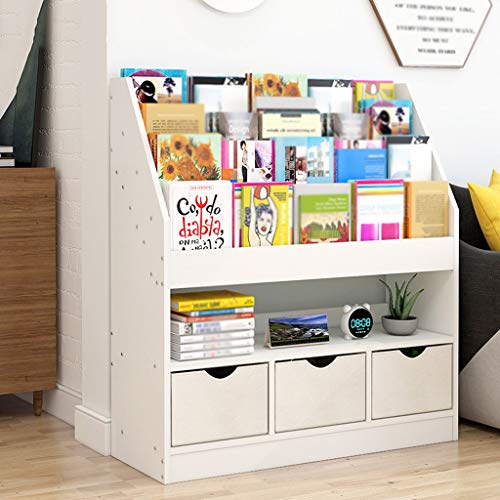 Multilayer Magazine Rack Newspaper Holder Drawer Book Shelf Storage Rack Freestanding Display Rack Materials Household 90X30X100CM MUMUJIN (Color : White)