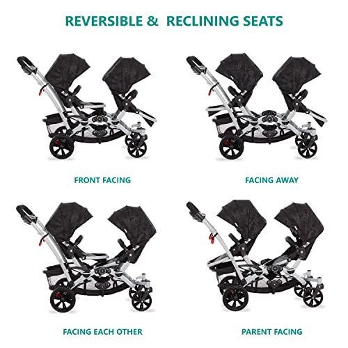 Dream On Me Track Tandem Double Umbrella Stroller in Black, Lightweight Double Stroller for Infant and Toddler, Multi-Position Reversible & Reclining Seats, Large Storage Basket and Canopy