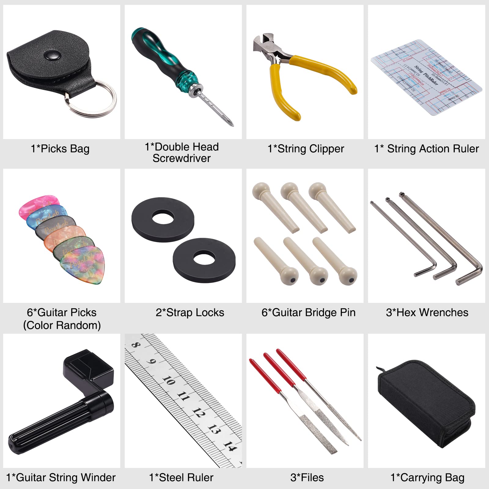 31Pcs Guitar Tool Kit, POGOLAB Guitar Repair Kit, Luthier Tools, Guitar Winder, Guitar Setup Kit for Guitar Ukulele Bass Mandolin Banjo